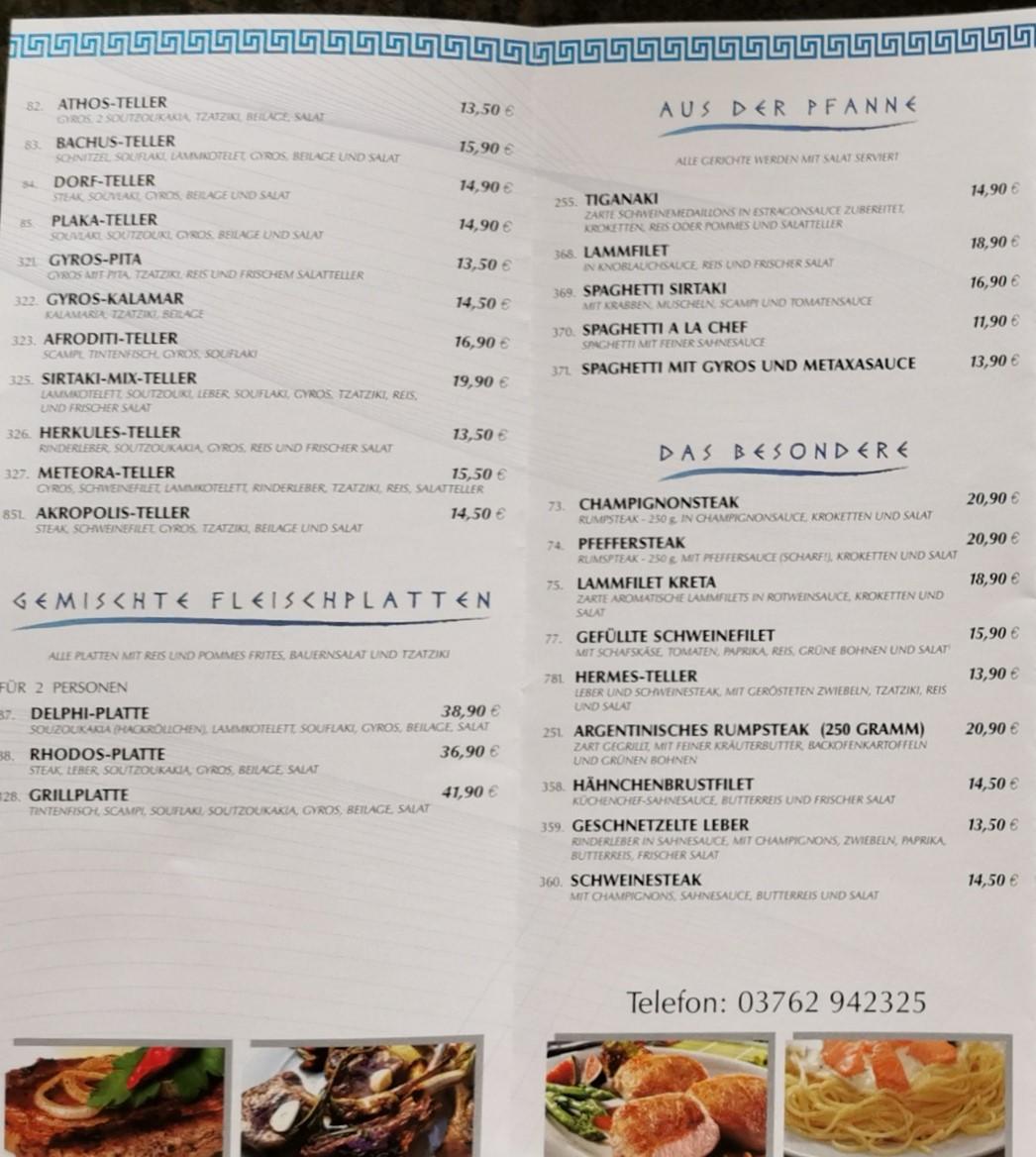 Speisekarte von Restaurant Sirtaki, Crimmitschau