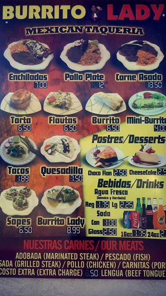Menu at The Burrito Lady restaurant, Shoshone