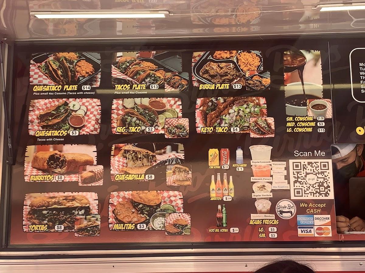 Carta del restaurante Birria Bros, Bakersfield