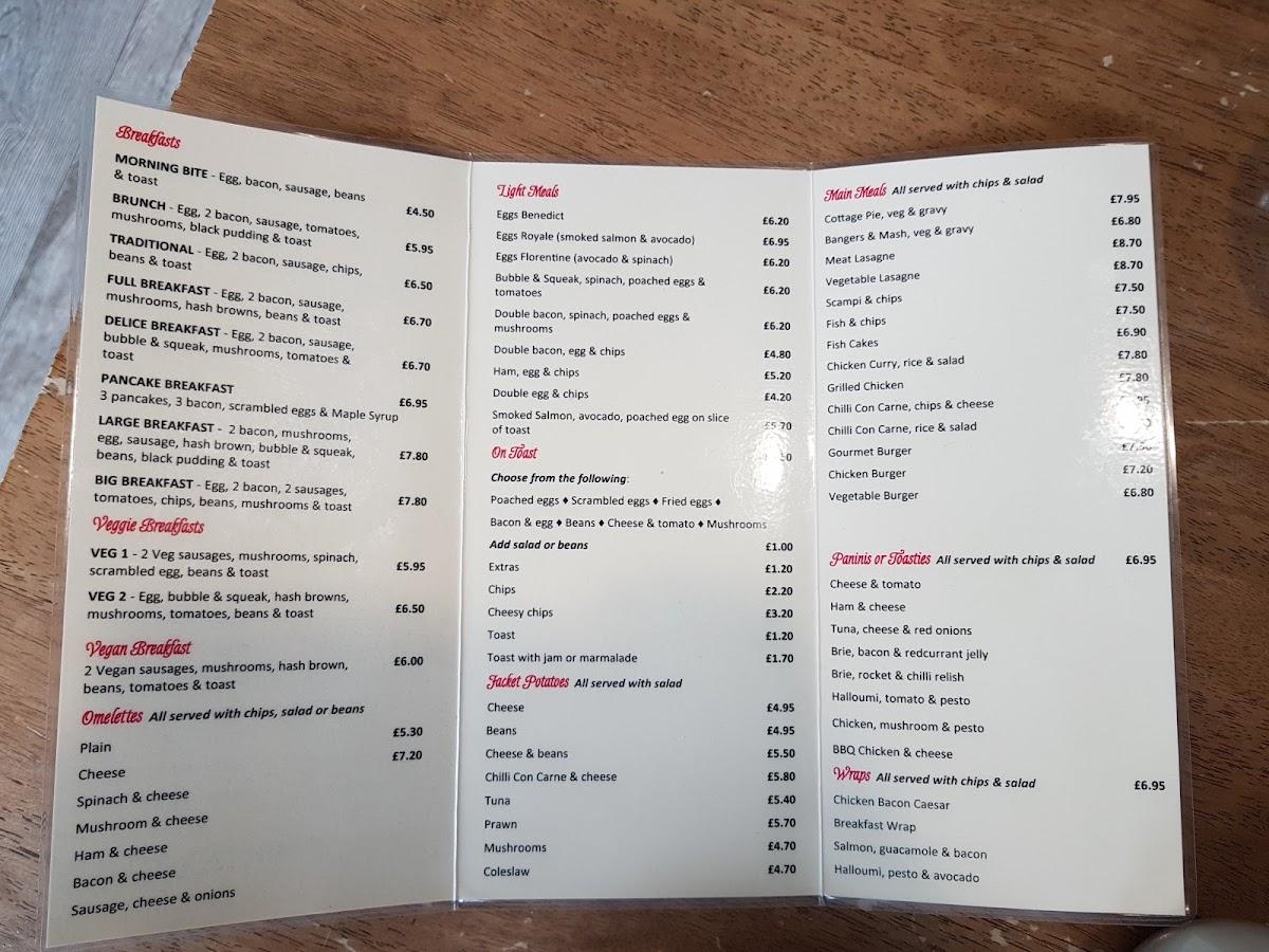 Menu at Cafe Delices, Diss