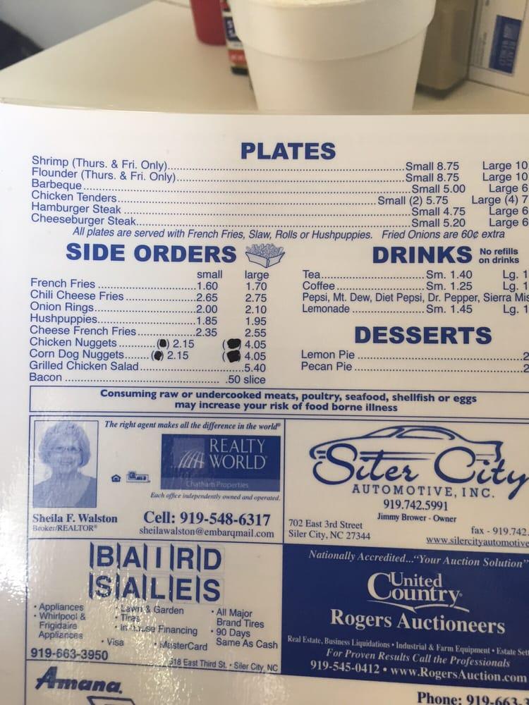 Menu at Chris's Drive In Siler City restaurant, Siler City
