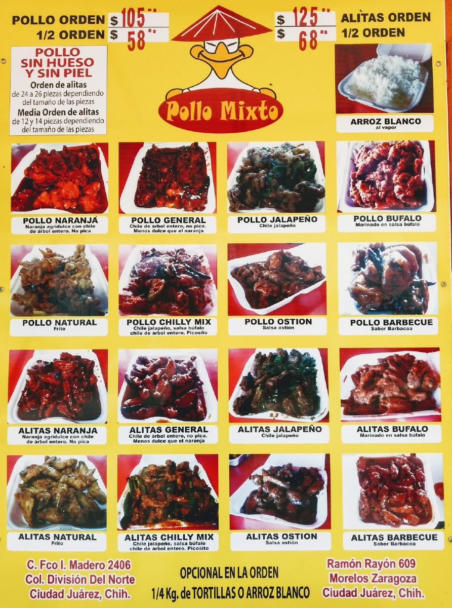 Carta del restaurante Pollo Mixto, Ciudad Juarez, C. Ramón Rayon 609