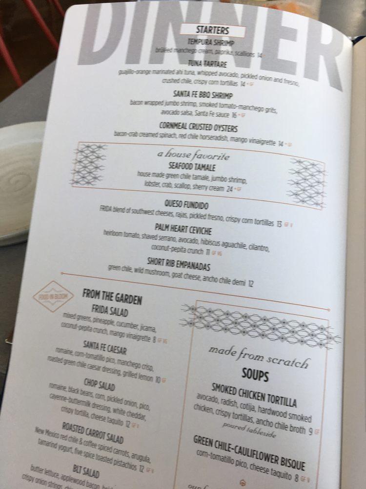 Menu at FRIDA southwest restaurant, Oklahoma City