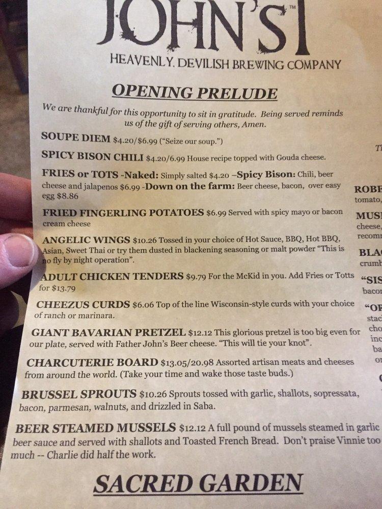 Menu at Father John's Restaurant & Microbrewery, Bryan