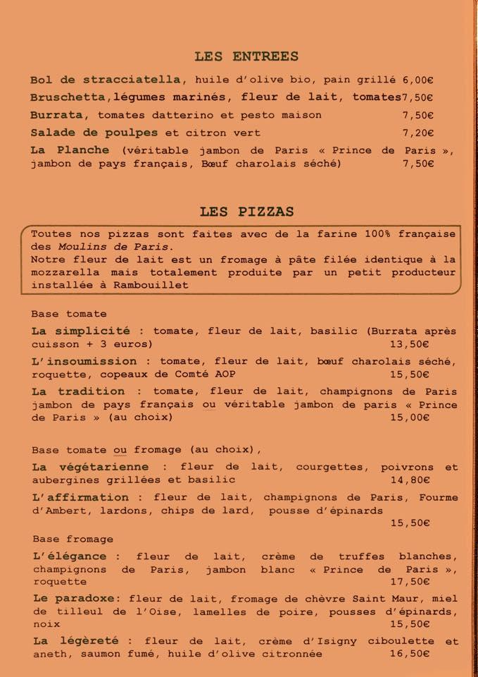 Menu au Jango restaurant, Paris