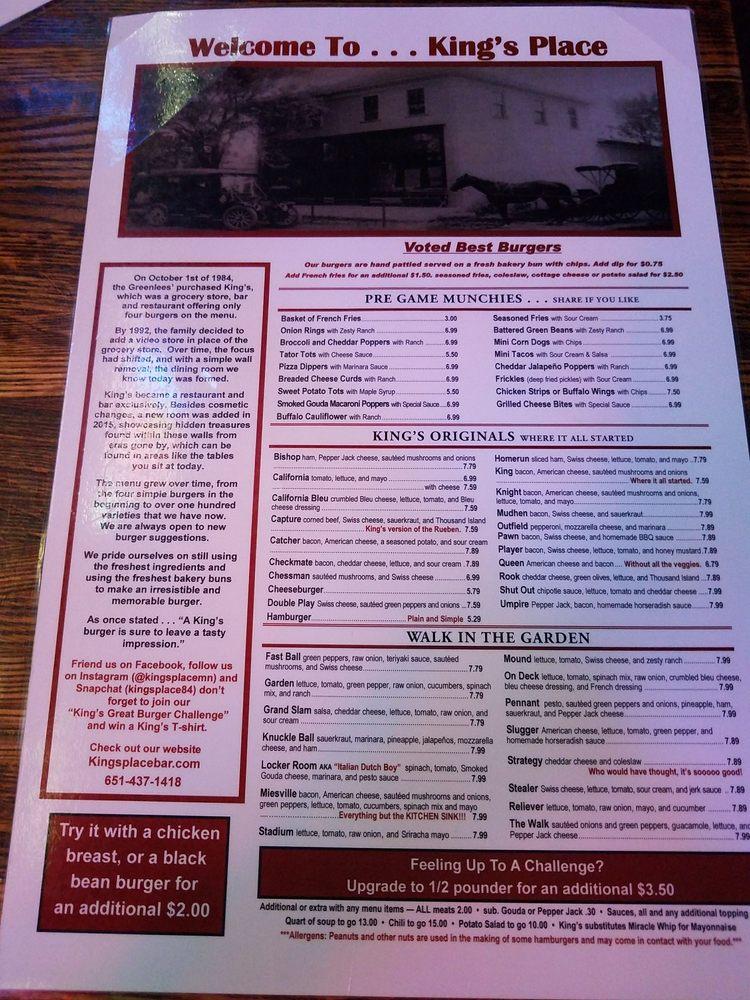 Menu at King's Place Bar and Grill, Miesville