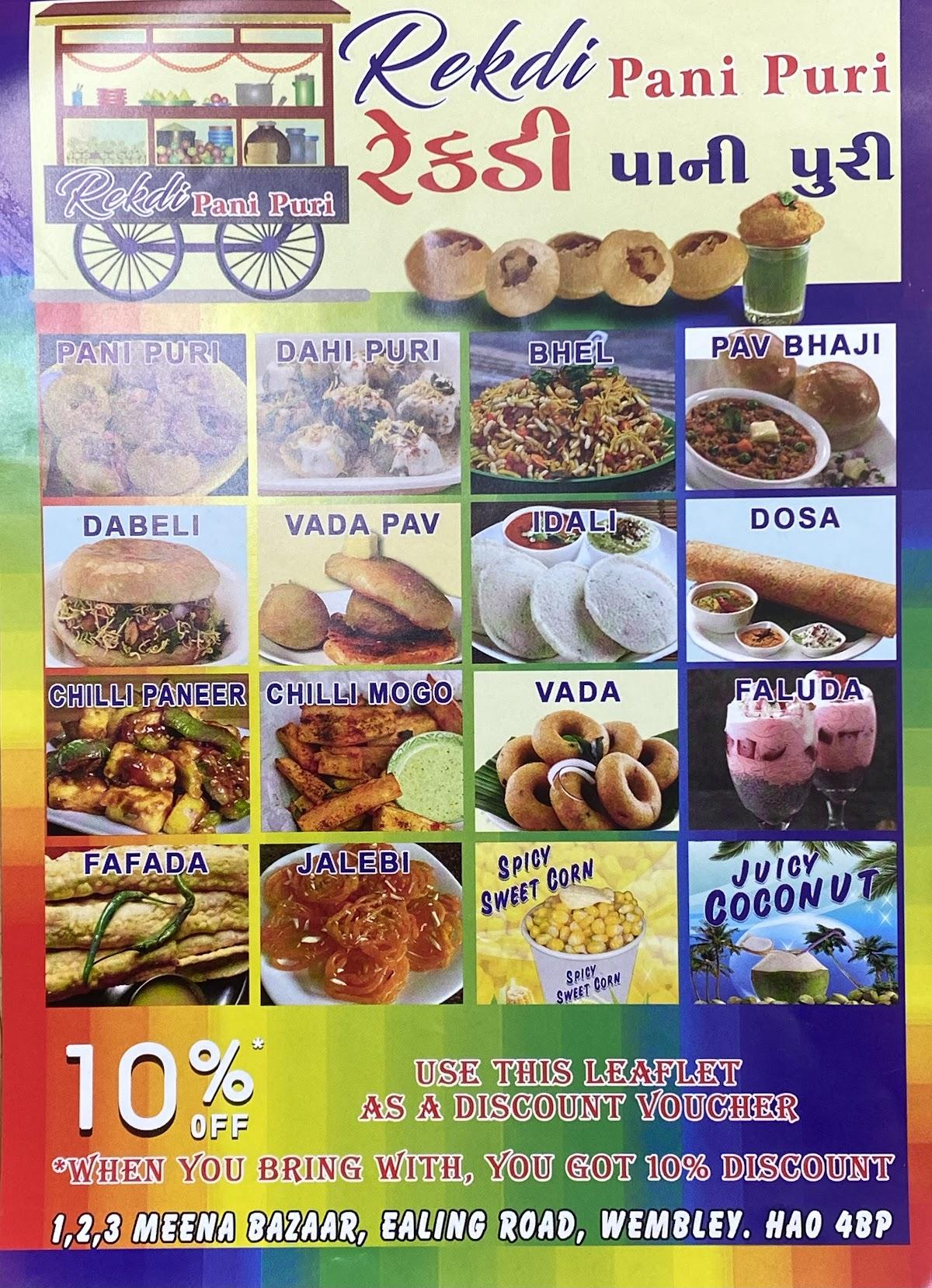Menu at Rekdi Pani Puri restaurant, Wembley