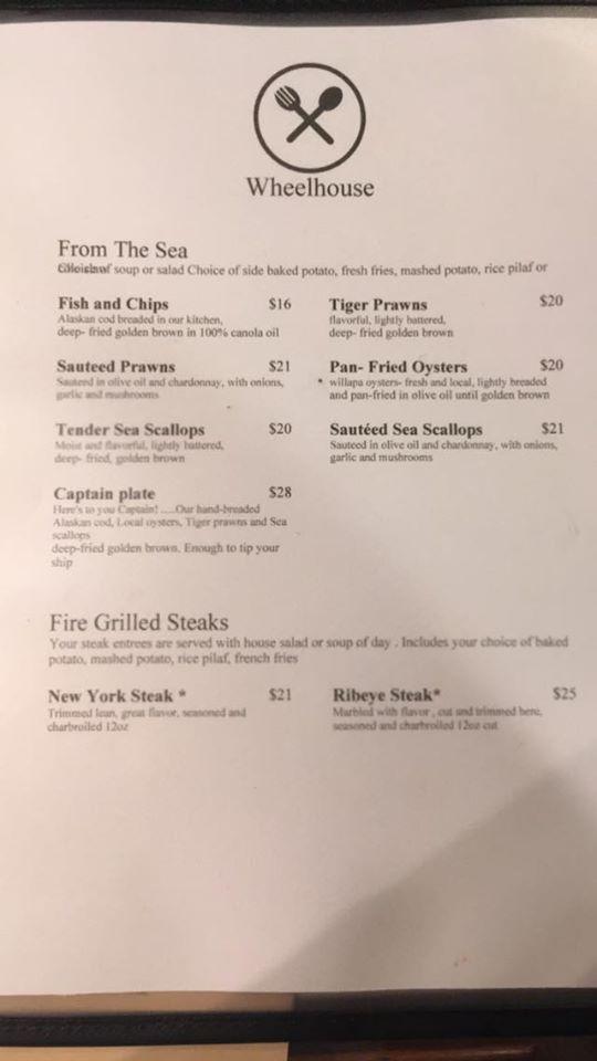 Menu at Wheelhouse Restaurant, Grayland