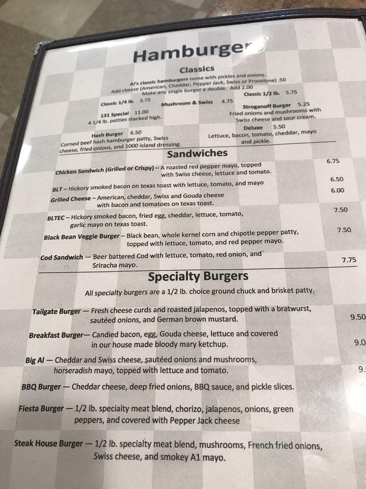 Menu at Al's Hamburger restaurant, Green Bay