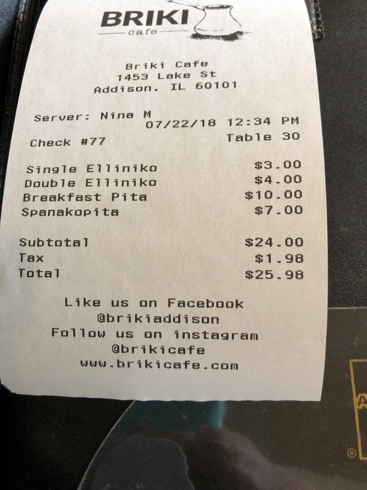 Menu at Briki Cafe, Addison