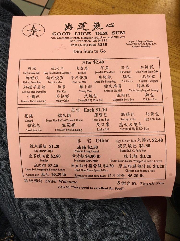 Carta del restaurante Good Luck Dim Sum, San Francisco