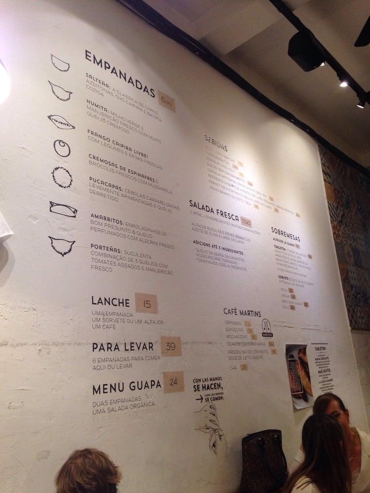 Menu em La Guapa Empanadas café, São Paulo, R. Bandeira Paulista