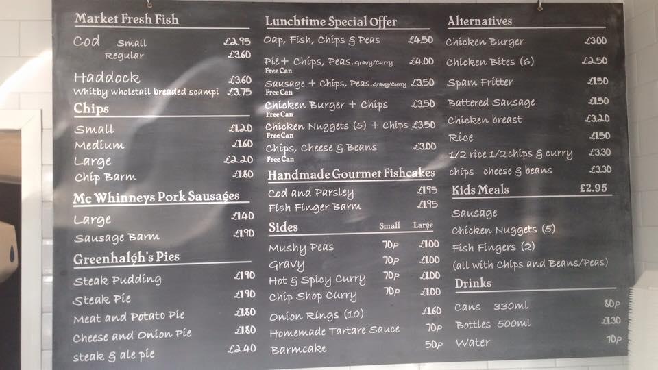 Menu at Luke's Fish & Chips restaurant, Cheadle