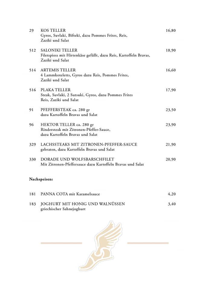 Speisekarte von RESTAURANT HERMES, Dorsten