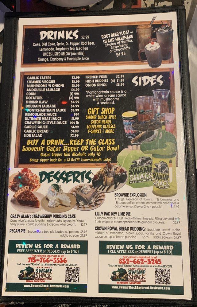 Menu at Swamp shack restaurant, Friendswood