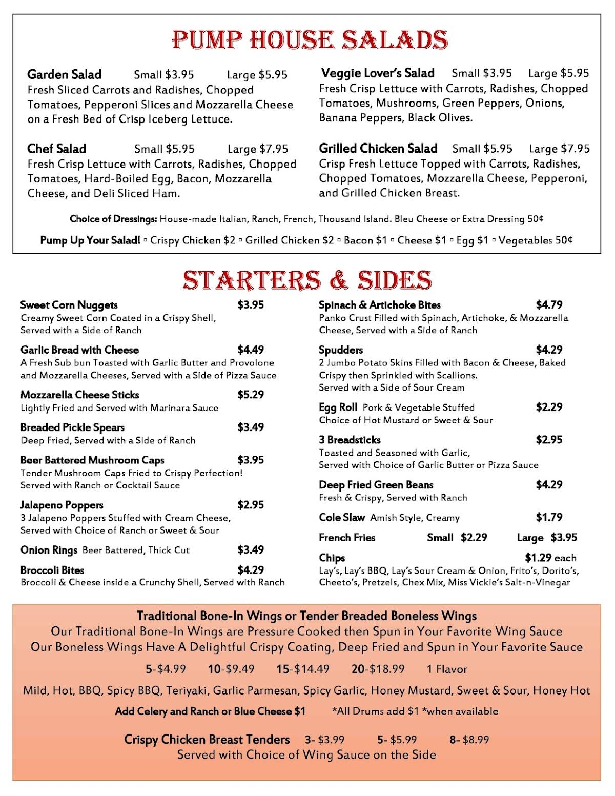 Menu at The Pump House Bar and Pizzeria, Lithopolis