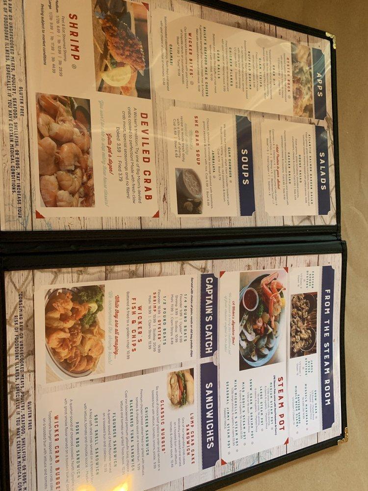 Menu at Wicker's Crab Pot Seafood restaurant, Chesapeake