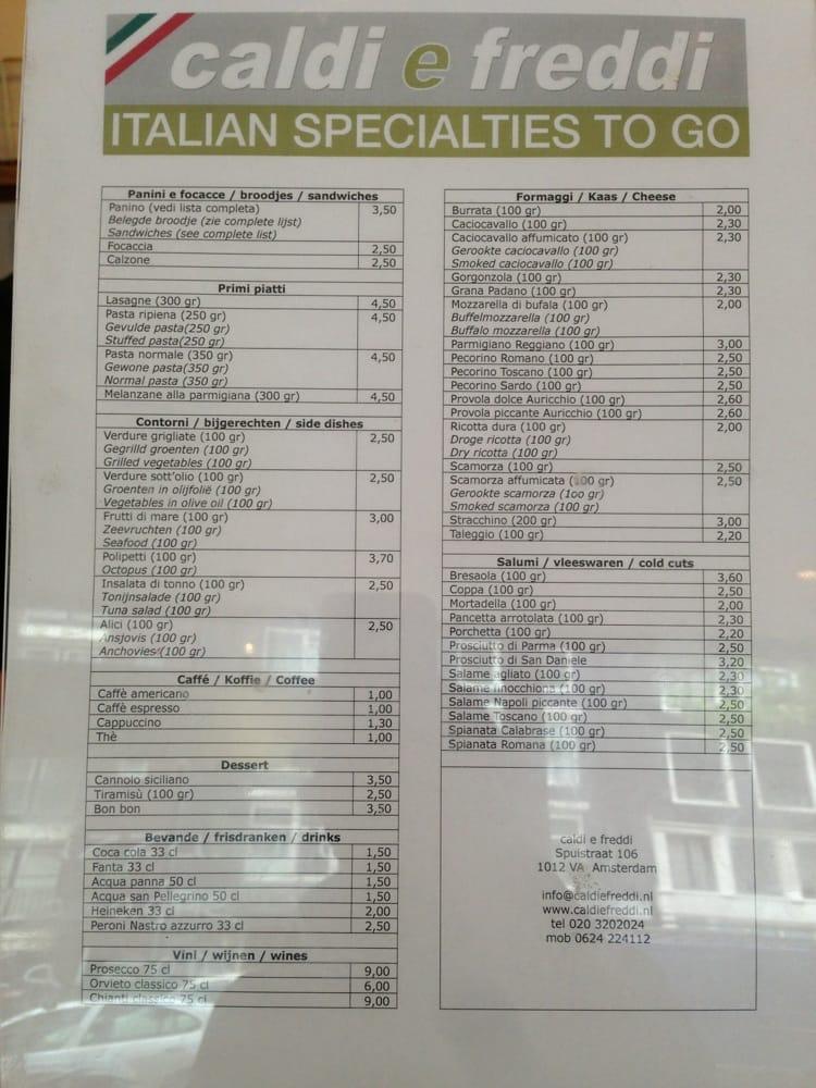 Menu at Caldi e freddi, Amsterdam
