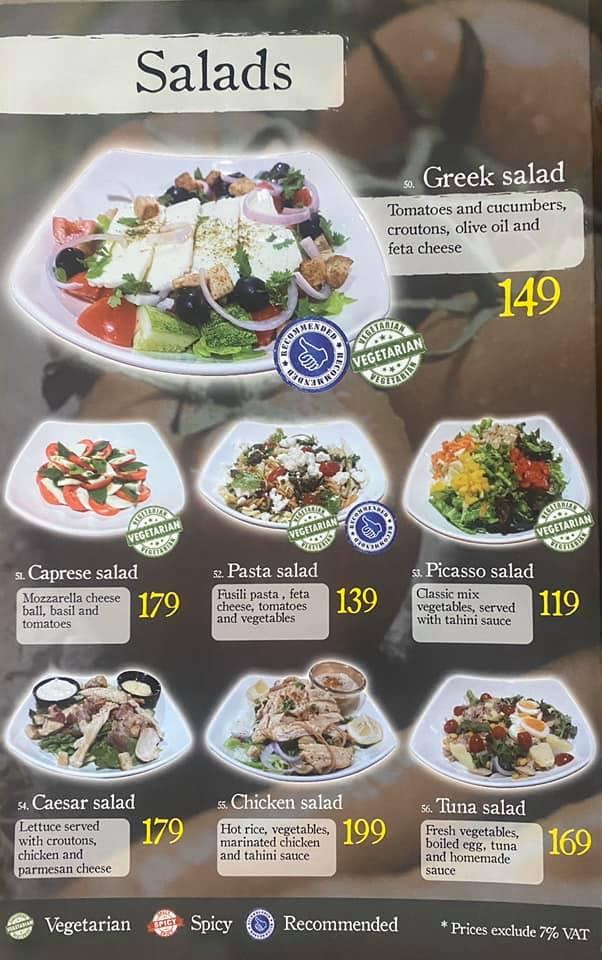 Menu at Casa Picasso restaurant, Bangkok