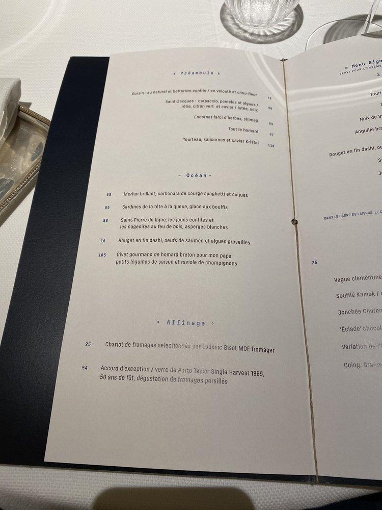 Menu au Restaurant Christopher Coutanceau La Rochelle, La Rochelle
