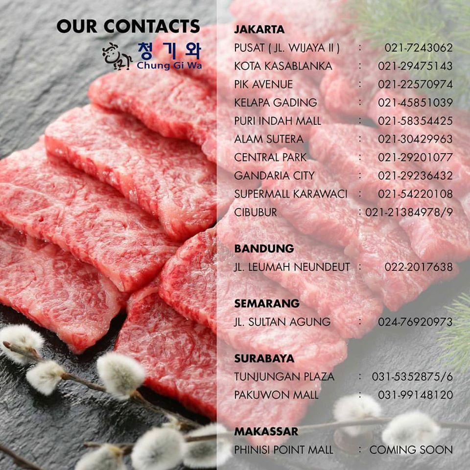 Menu at Chung Gi Wa restaurant, South Jakarta, Jl. Wijaya II No.118