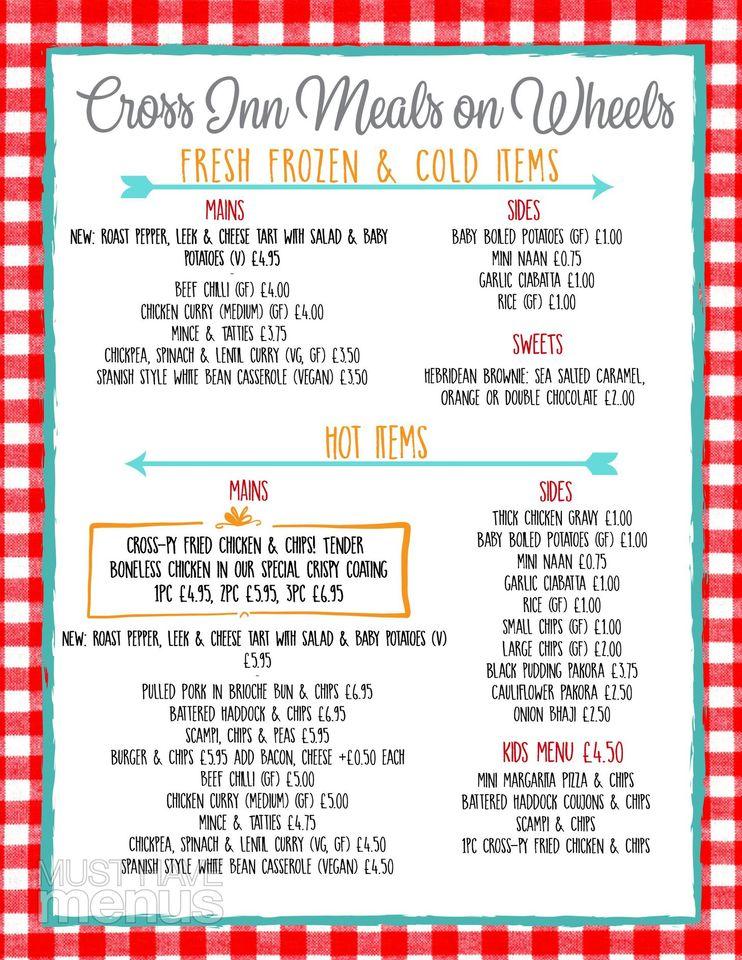Menu at Cross Inn pub & bar, England, Cross Inn