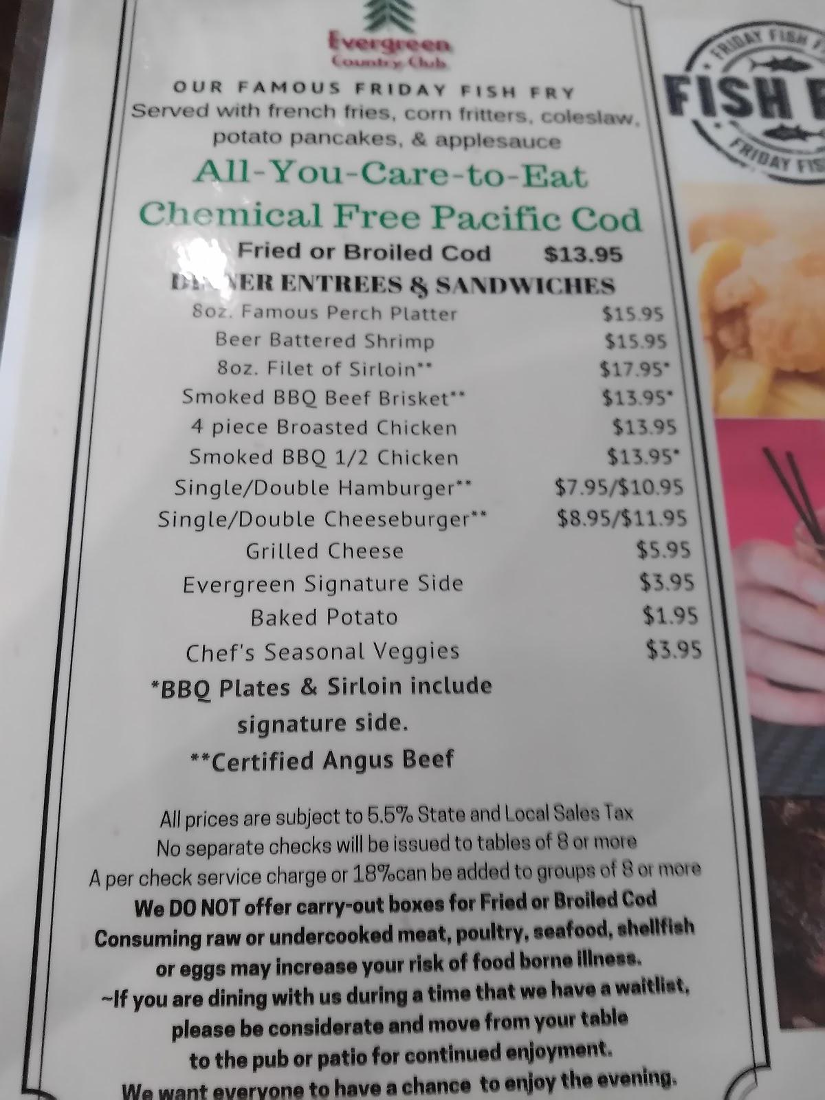 Menu at Evergreen Golf Club, Elkhorn