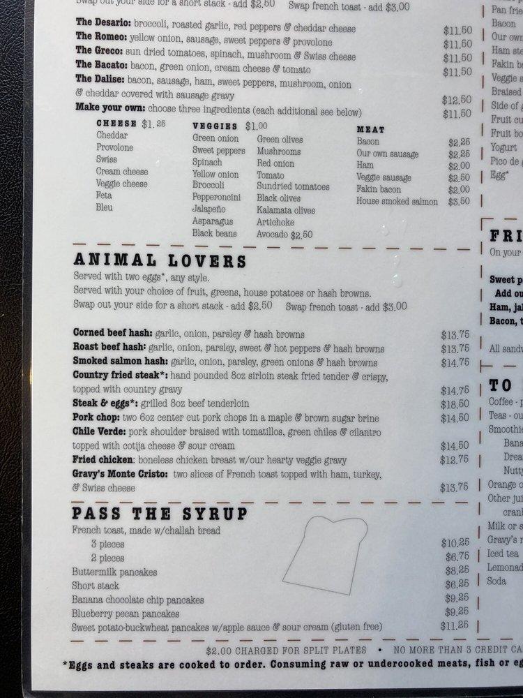 Menu at Gravy restaurant, Portland, NE Sandy Blvd