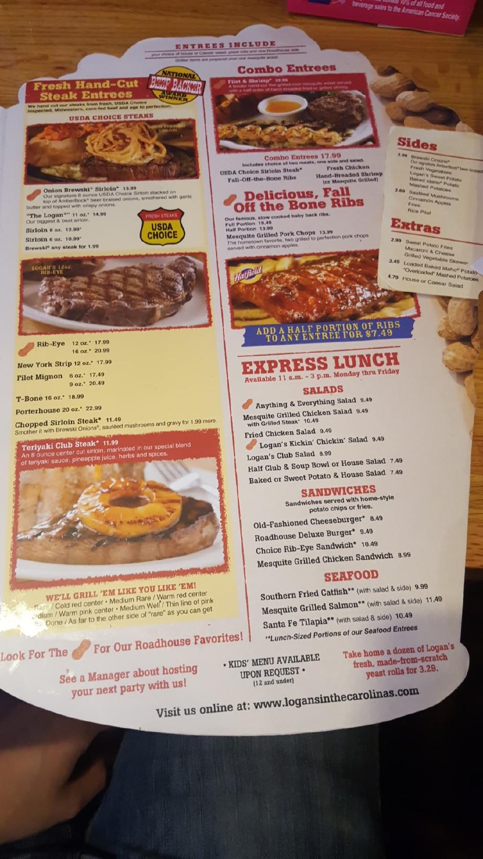 Menu at Logan's Roadhouse BBQ, Fayetteville