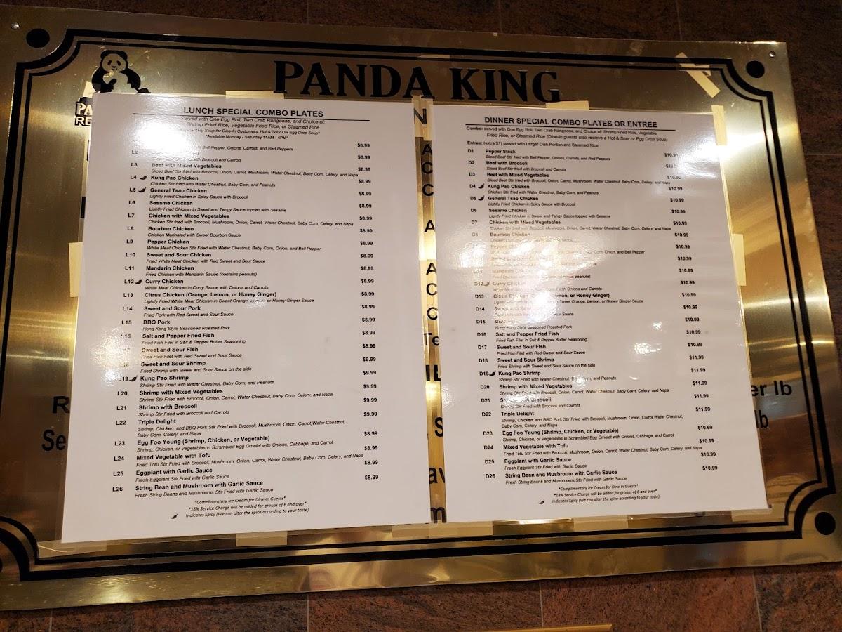 Menu at Panda King restaurant, Gretna, 925 Behrman Hwy