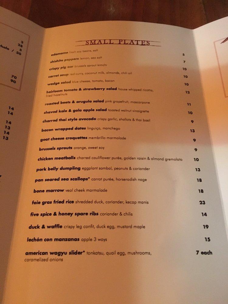 Menu at Sugarcane restaurant, Miami