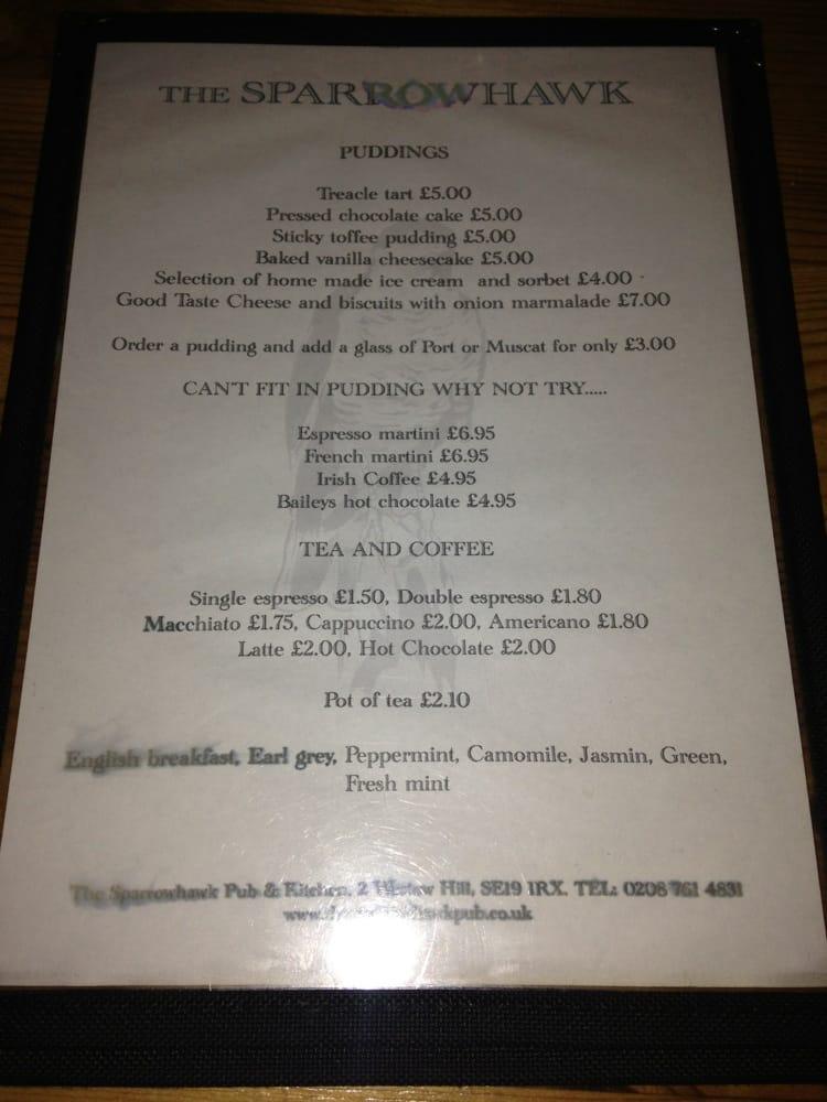 Menu at The Sparrowhawk - Crystal Palace pub & bar, London