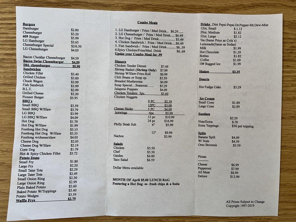 Menu at Burger Express restaurant, Max Meadows