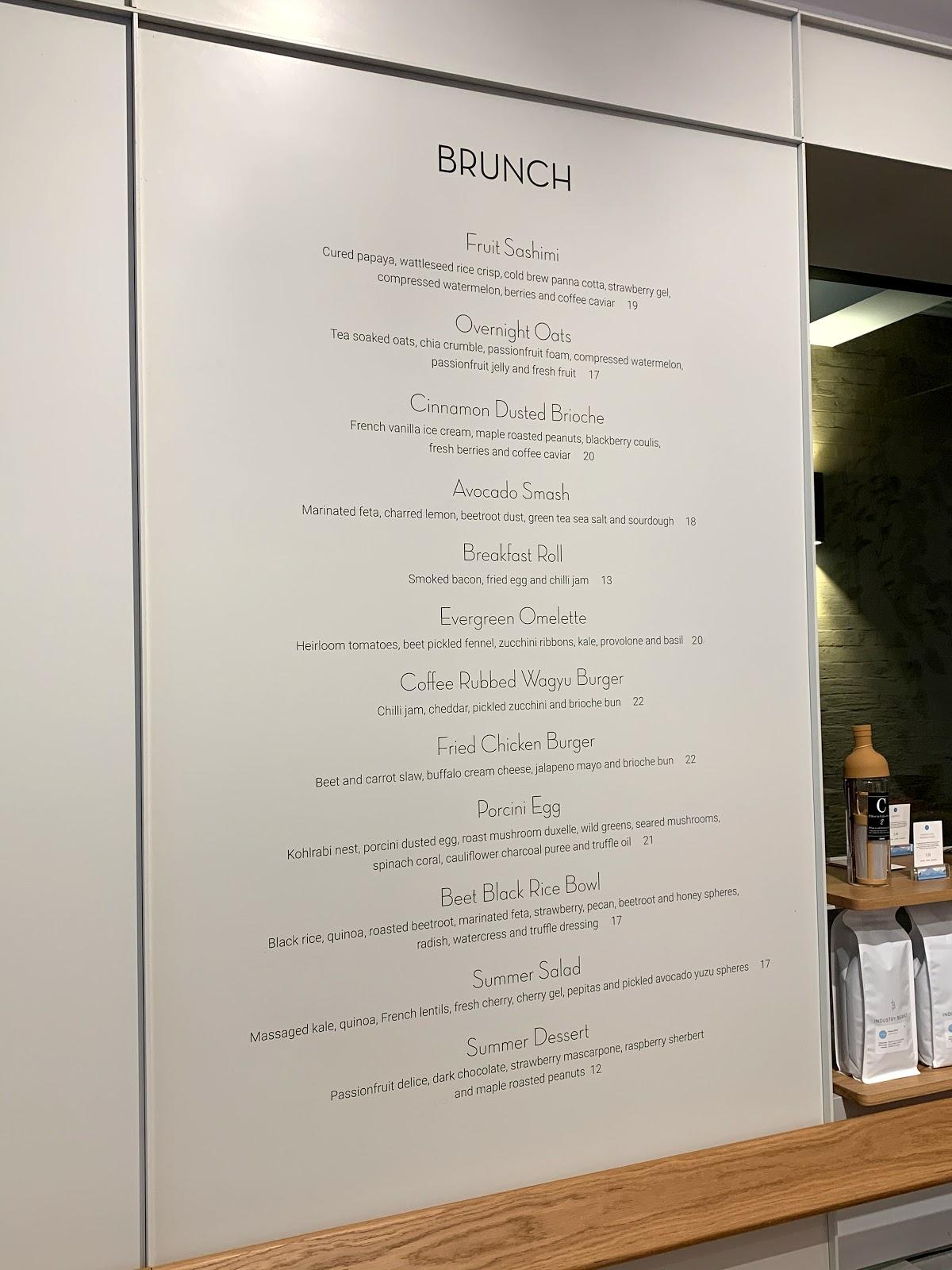 Menu at Industry Beans York St cafe, Sydney