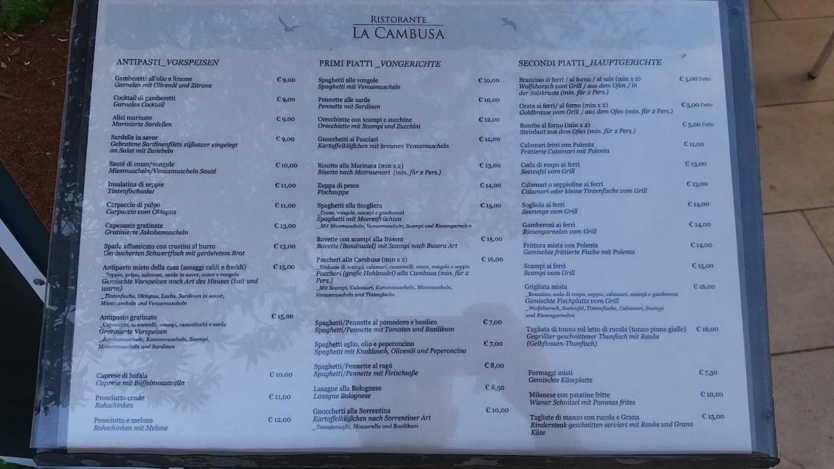 Menu da La Cambusa ristorante, Grado