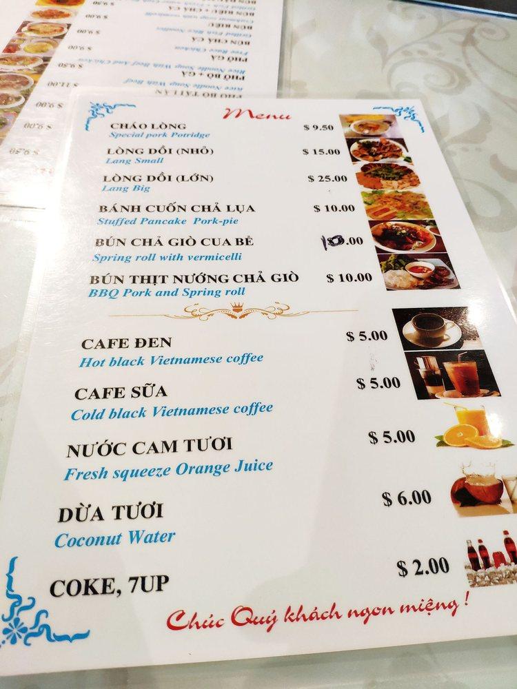Menu at Cafe Dang Anh, Vancouver