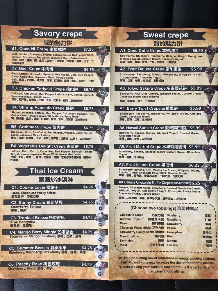 Menu at Coco Ni Inc. restaurant, Danville