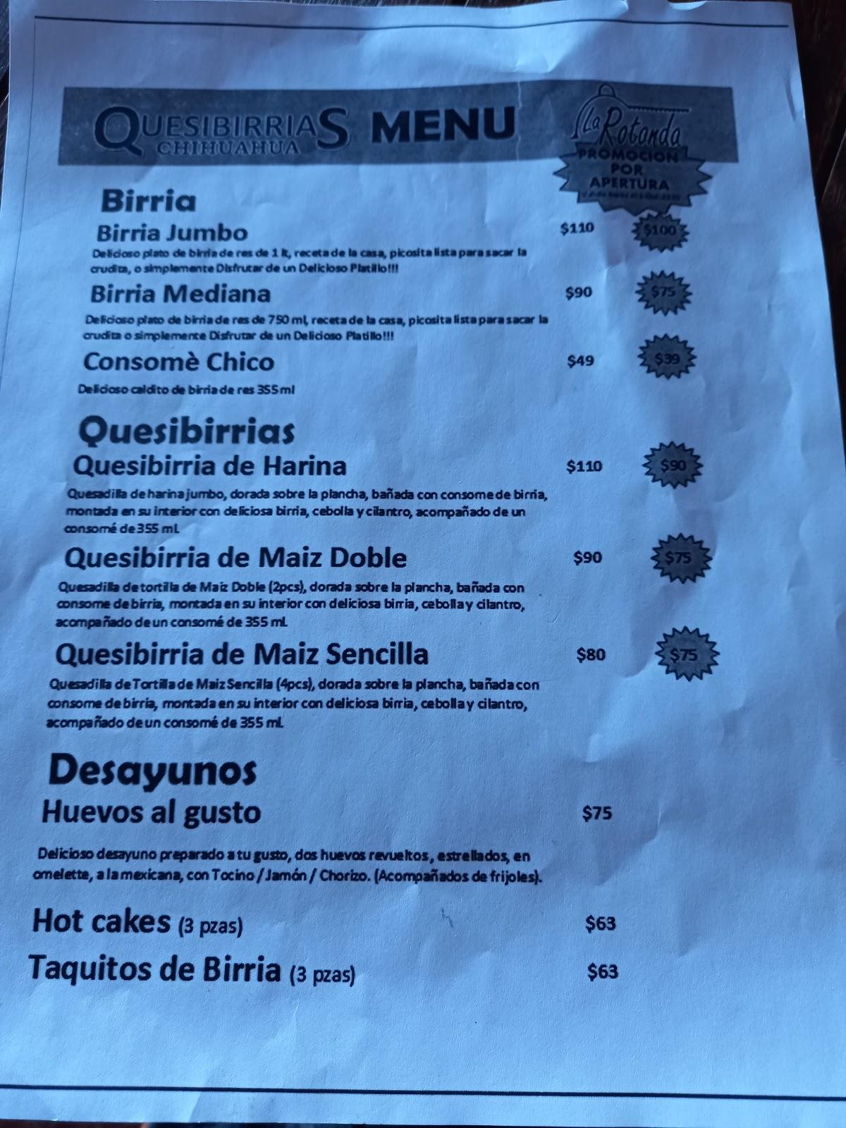 Menu at Kiosko La Rotonda Cocina Económica restaurant, Chihuahua