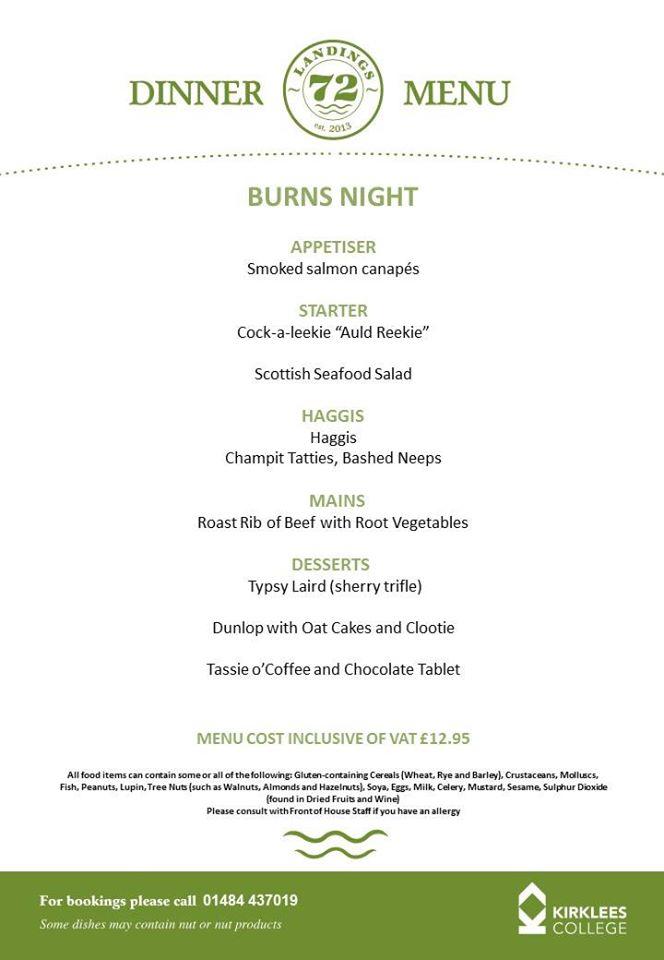 Menu at Landings 72 pub & bar, Huddersfield, Kirklees College