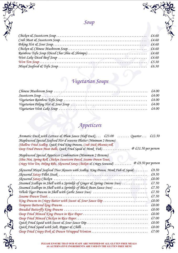 Menu at Maplewood Restaurant, Widnes, Warrington Rd