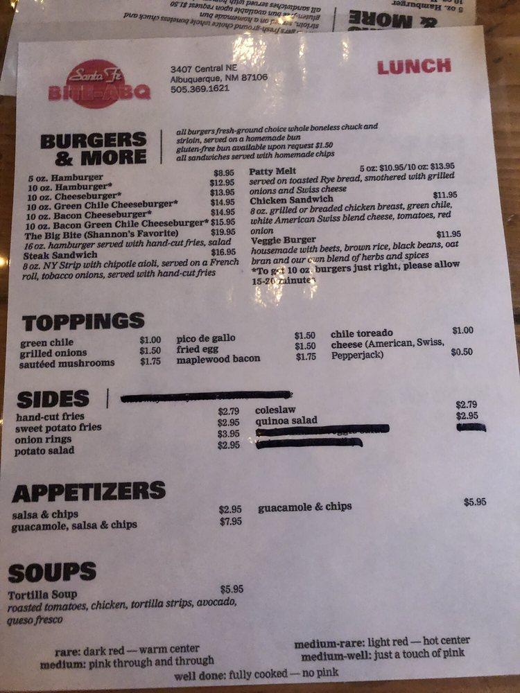 Menu at ABQ BITE restaurant, Albuquerque