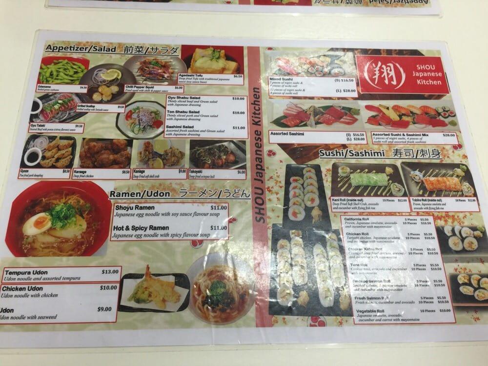 Menu at Shou Japanese Kitchen restaurant, Greenwood
