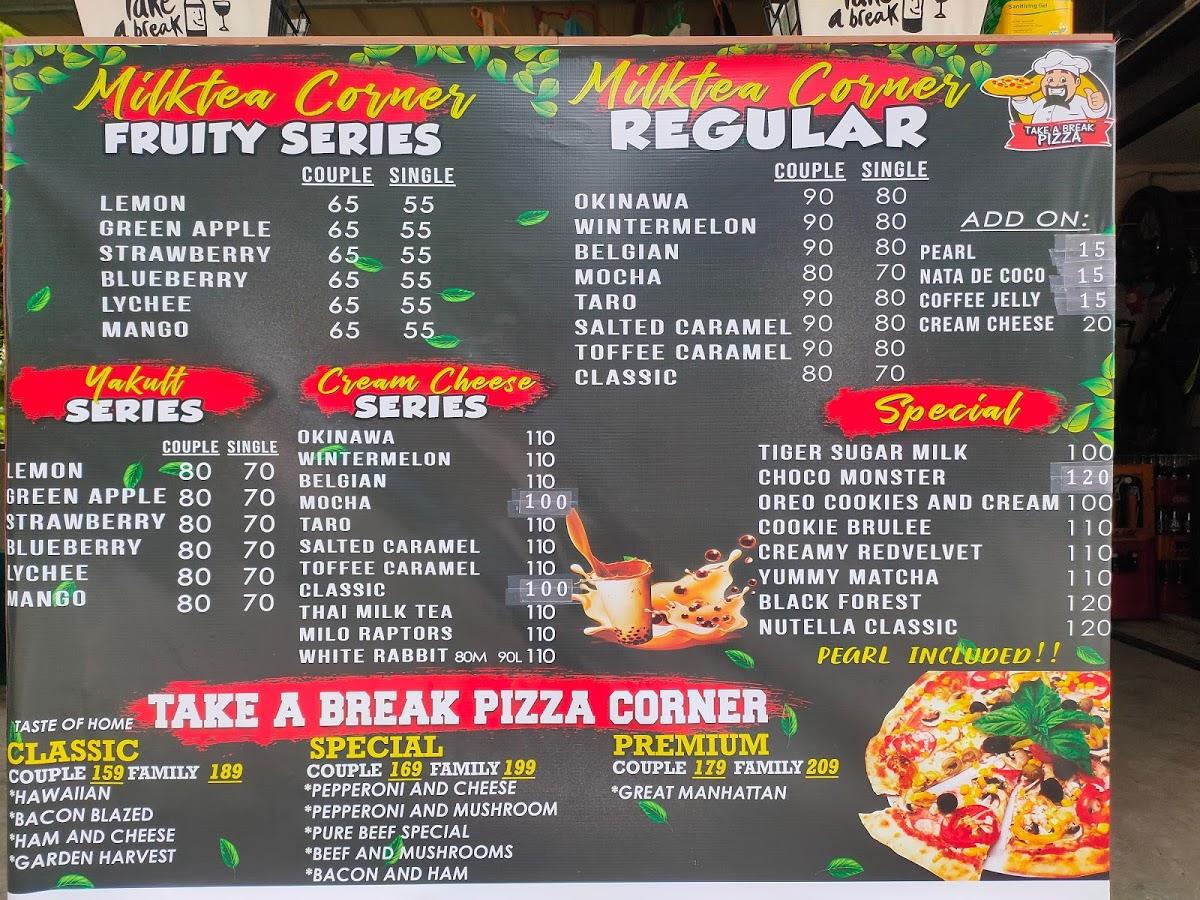 Menu at Take A Break Pizza restaurant, Calamba