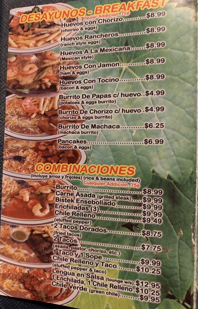 Carta del restaurante Taqueria Tampico, Delano
