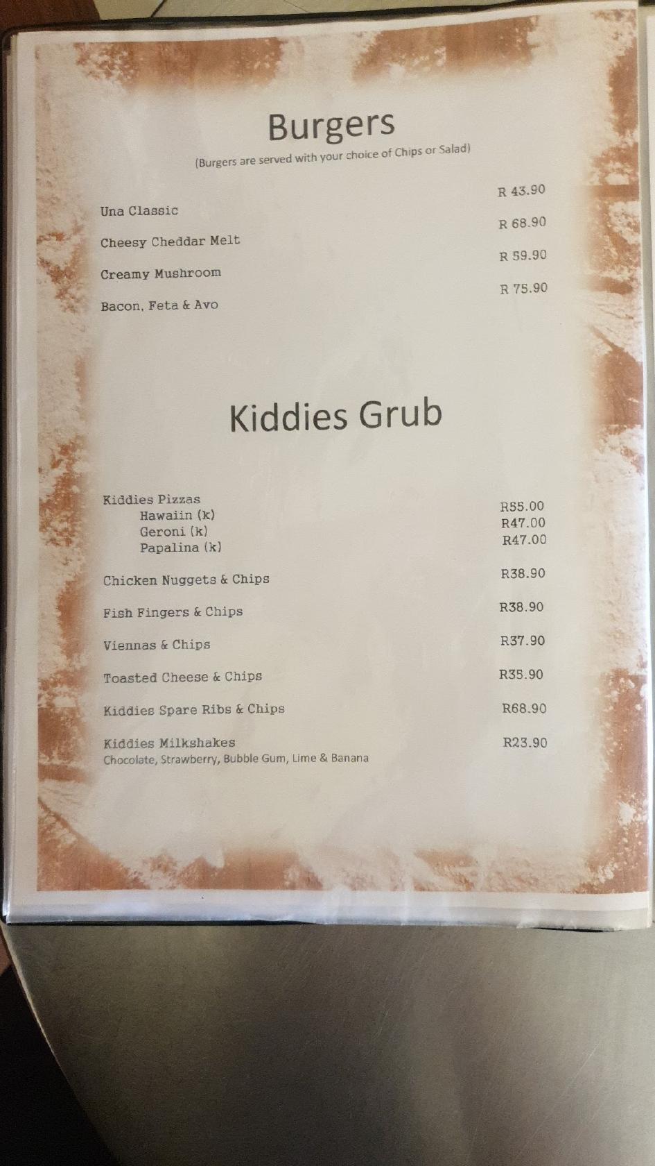 Menu at Una Pizza Modimolle restaurant, Modimolle