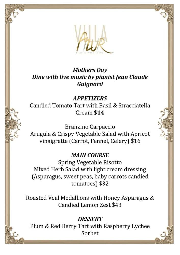 Menu at Villa Azur Miami restaurant, Miami Beach