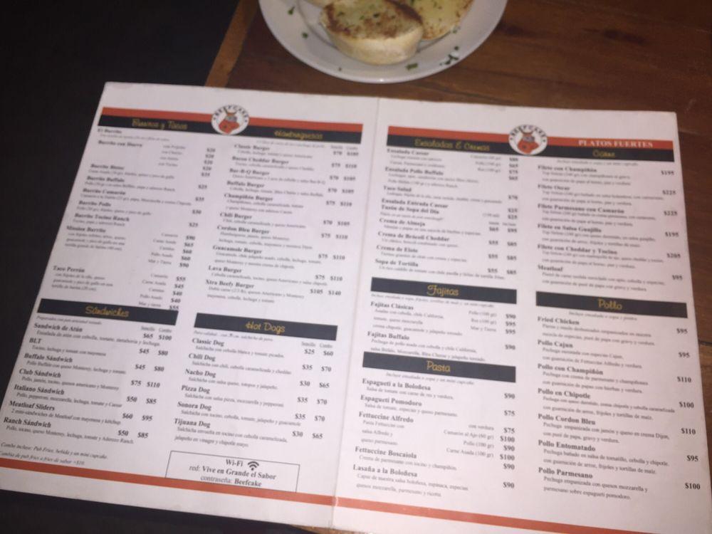 Menu at beefcake restaurant, Rosarito