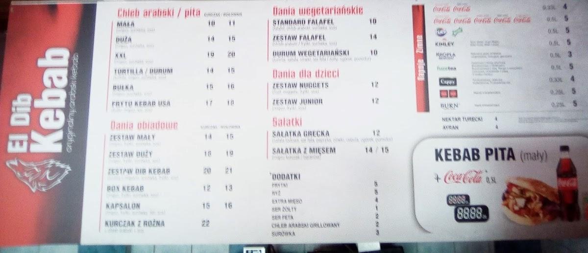 Menu at El Dib Kebab restaurant, Sandomierz