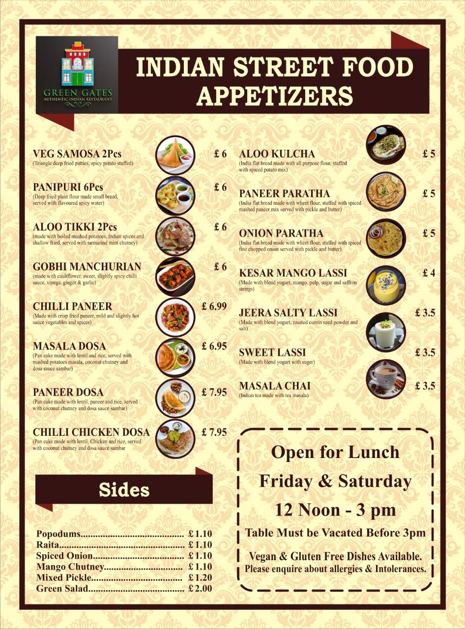 Menu at Green Gates Authentic Indian Restaurant., Stirling