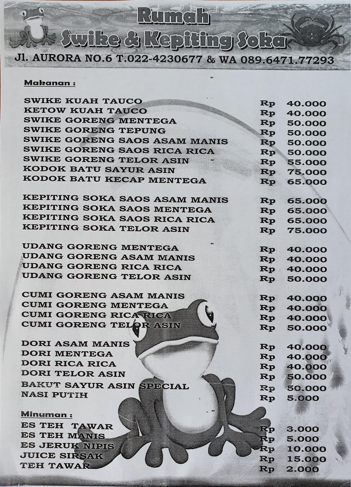 Menu at Kodok Goreng Gardujati Rumah Makan restaurant, Bandung